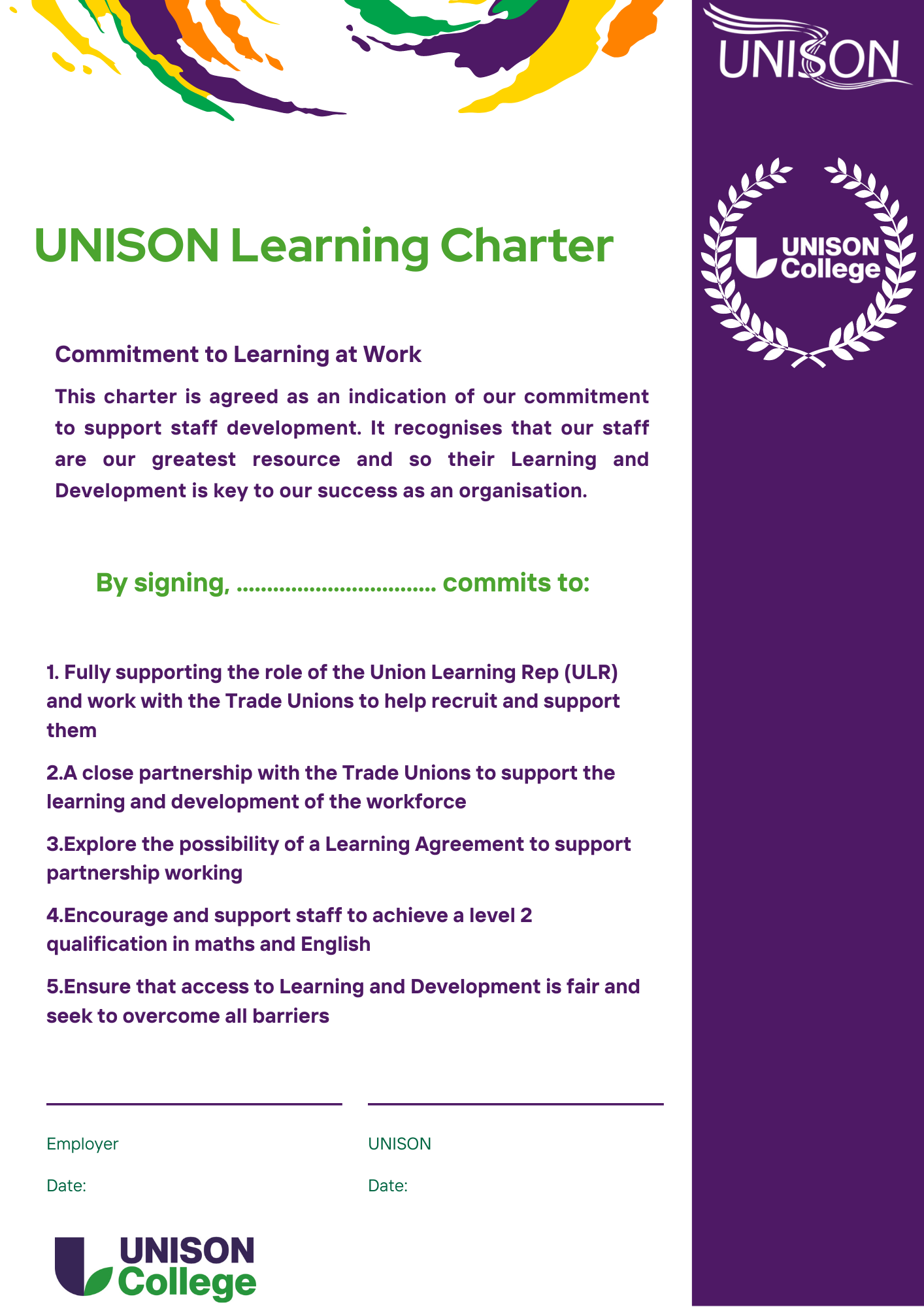 Learning charters | UNISON College